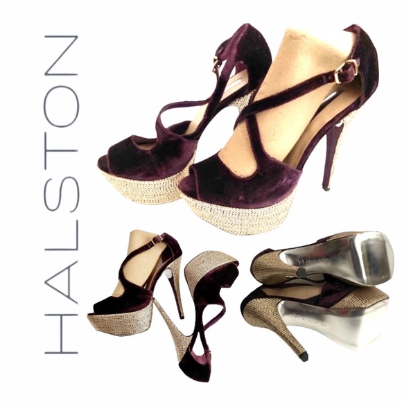 Halston Heritage | Shoes | New Halston Heels Purple Velvet Platform ...